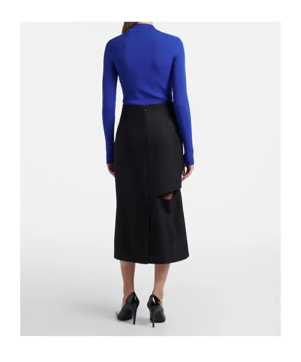 JIL SANDER Cutout Wool And Mohair Midi Skirt