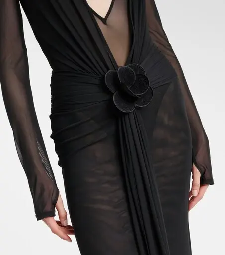 David Koma Floral-appliqué Mesh Gown