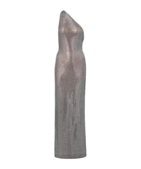 SELF-PORTRAIT Embellished One-shoulder Gown - Gray