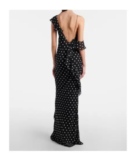 SELF-PORTRAIT Polka-dot Ruffled Georgette Gown