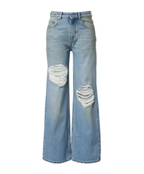 AREA Distressed Embellished Wide-leg Jeans
