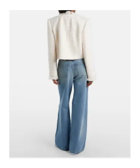 AREA Distressed Embellished Wide-leg Jeans