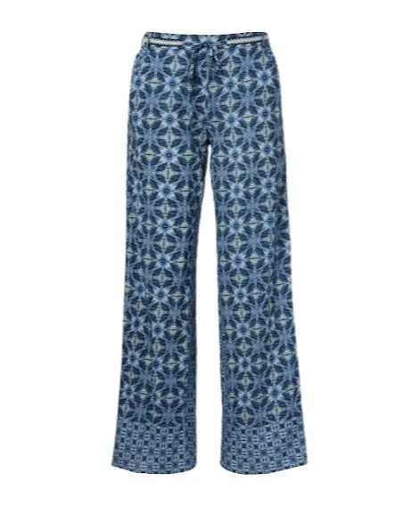 Velvet By Graham & Spencer Kendra Printed Cotton Wide-leg Pants - Blue