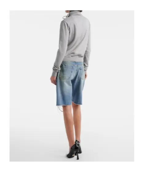 AREA Distressed Embellished Denim Shorts