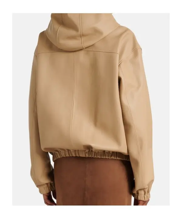 Nour Hammour Leo Leather Zip-up Hooded Casual Jacket