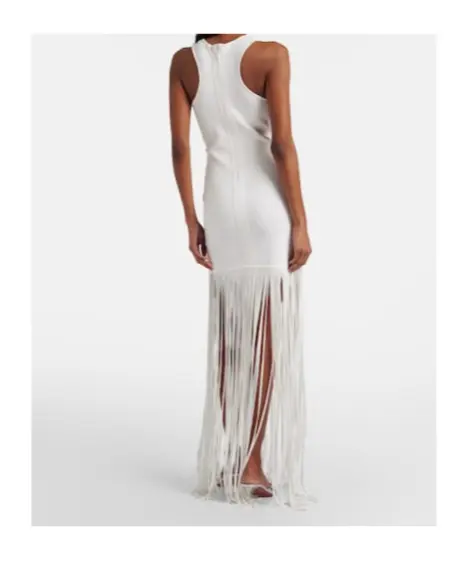 David Koma Fringed Ribbed-knit Maxi Dress