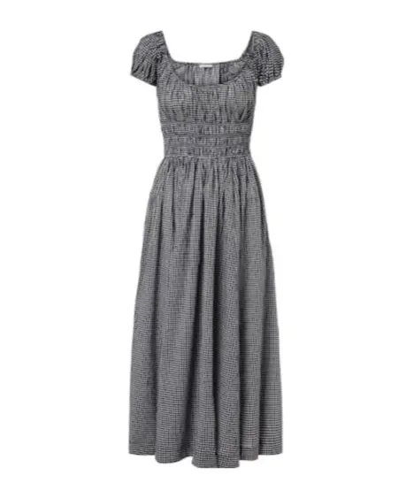 DÔEN Quinley Gathered Gingham Cotton Midi Dress - Gray