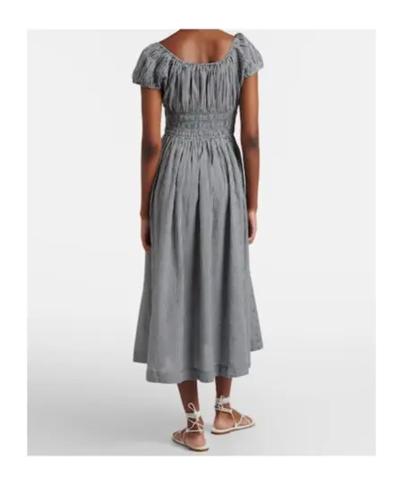 DÔEN Quinley Gathered Gingham Cotton Midi Dress