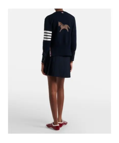 Thom Browne Pleated Striped Wool Miniskirt