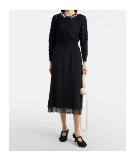 Simone Rocha Lace-trimmed Crêpe De Chine Midi Skirt