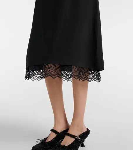 Simone Rocha Lace-trimmed Crêpe De Chine Midi Skirt