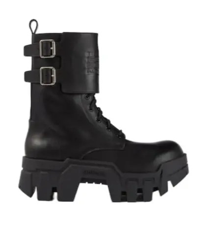 Balenciaga Bulldozer Debossed Leather Combat Boots - Black