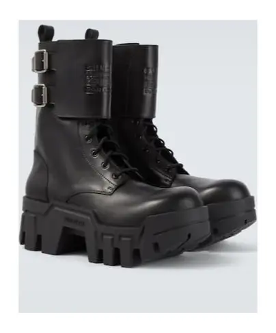 Balenciaga Bulldozer Debossed Leather Combat Boots
