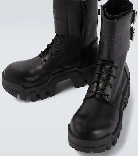 Balenciaga Bulldozer Debossed Leather Combat Boots