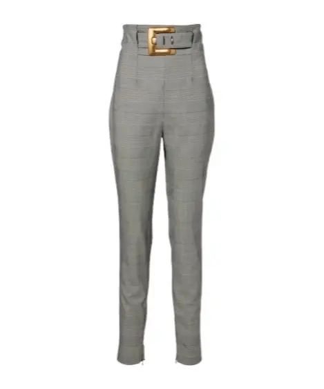 Balmain Prince Of Wales Wool-blend Slim Pants - Gray