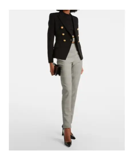 Balmain Prince Of Wales Wool-blend Slim Pants - Gray