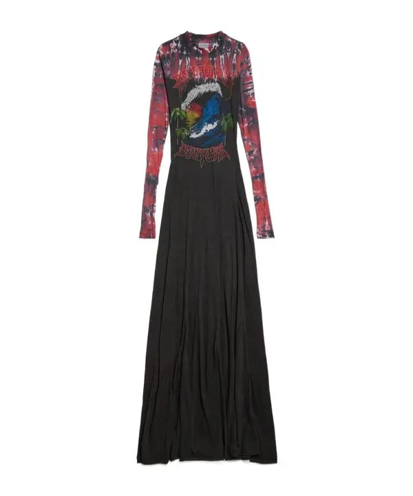 Balenciaga Extreme Tie Dye Long Sleeve Dress - Black