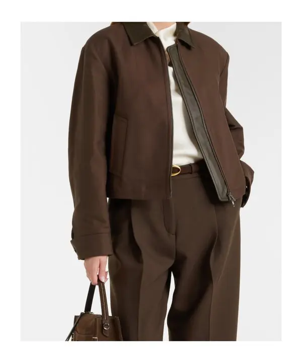 Vince Short Leather-trimmed Cotton Twill Jacket