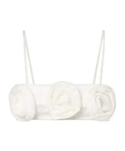ADRIANA DEGREAS Floral Appliqué Cotton-blend Bandeau Top - White