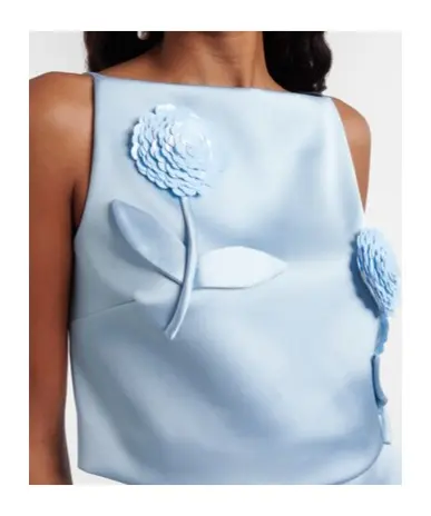 SELF-PORTRAIT Floral-appliqué Sequined Cropped Satin Top