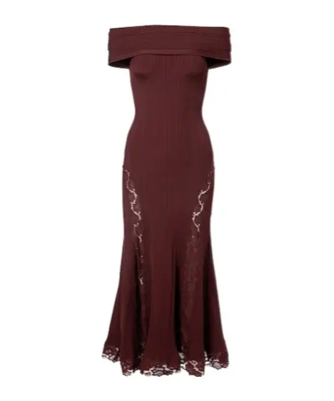 SELF-PORTRAIT Lace-trimmed Off-shoulder Midi Dress - Red
