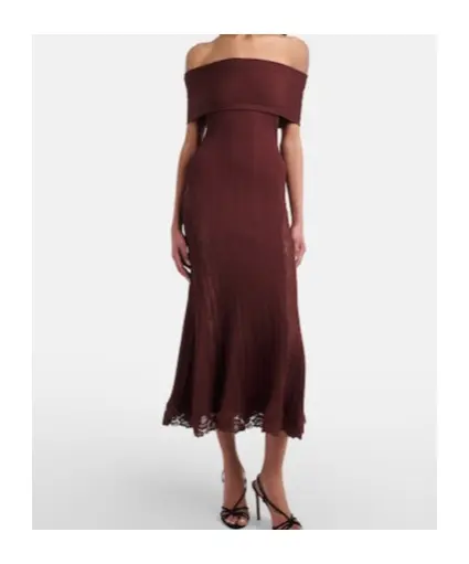 SELF-PORTRAIT Lace-trimmed Off-shoulder Midi Dress