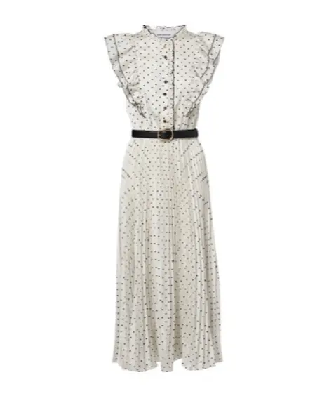 SELF-PORTRAIT Belted Polka-dot Pleated Midi Dress