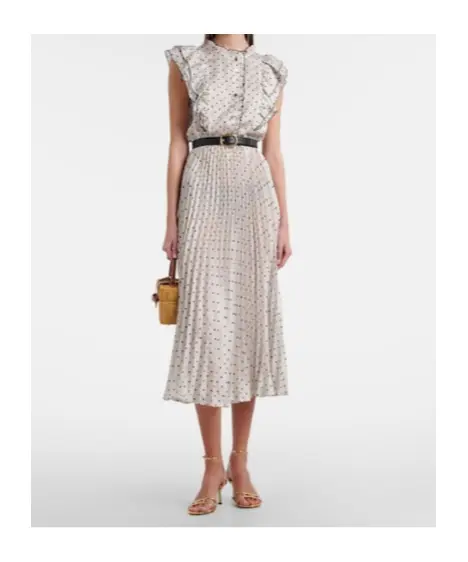 SELF-PORTRAIT Belted Polka-dot Pleated Midi Dress