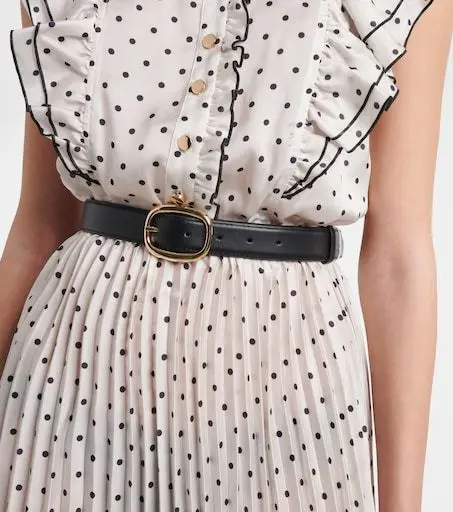 SELF-PORTRAIT Belted Polka-dot Pleated Midi Dress