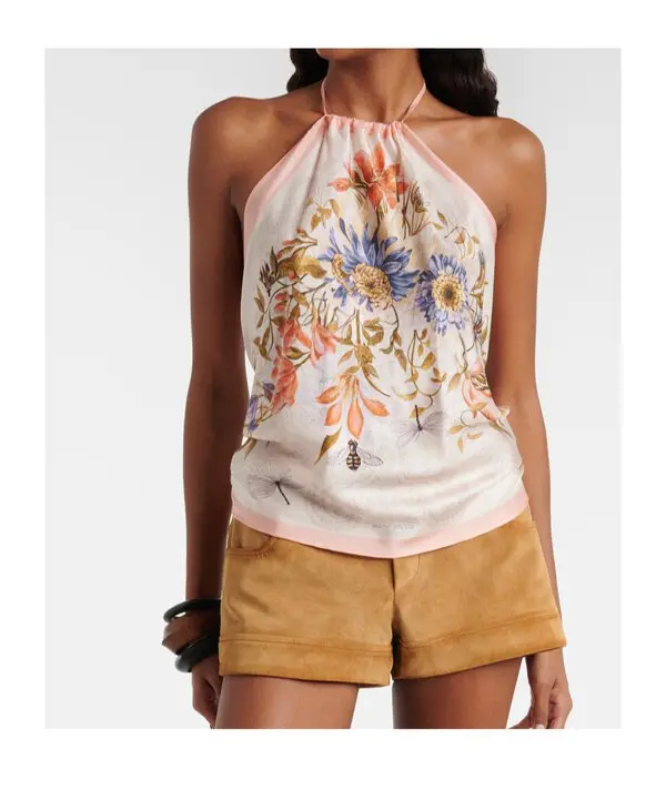 Etro Floral Halterneck Open-back Silk Top
