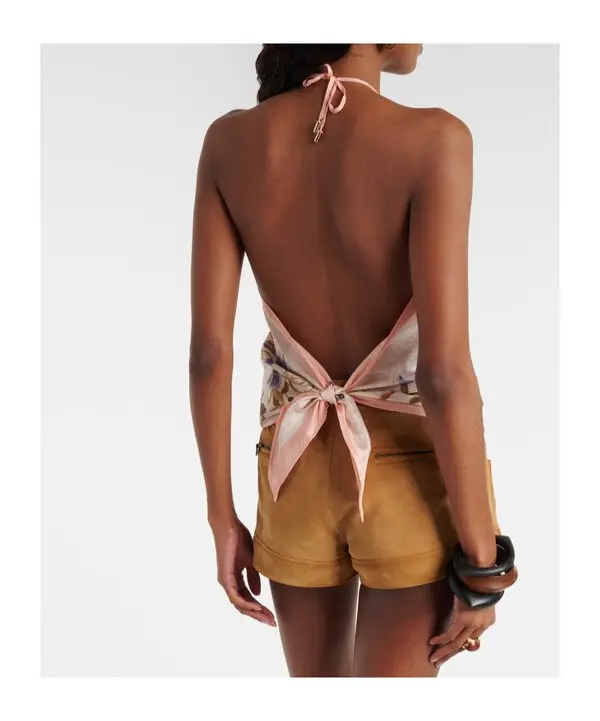 Etro Floral Halterneck Open-back Silk Top
