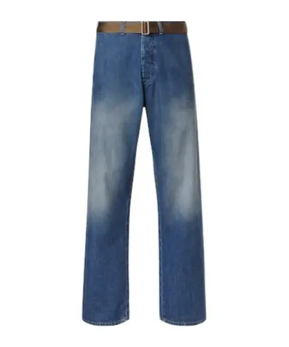 Plan C Belted Straight Jeans - Blue
