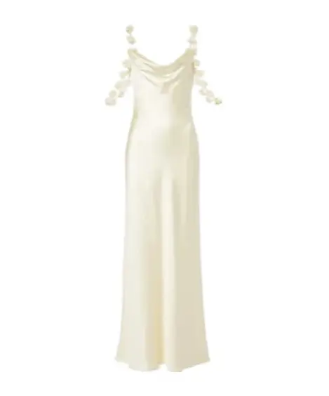 SELF-PORTRAIT Floral-appliqué Satin Maxi Dress - White