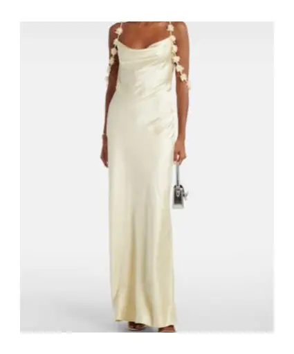 SELF-PORTRAIT Floral-appliqué Satin Maxi Dress