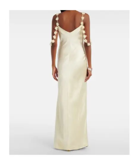 SELF-PORTRAIT Floral-appliqué Satin Maxi Dress