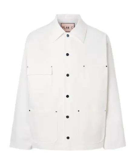 Plan C Logo Denim Field Jacket - White