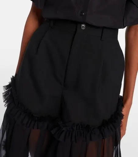 Comme Des Garçons Ruffled Tulle And Wool Shorts