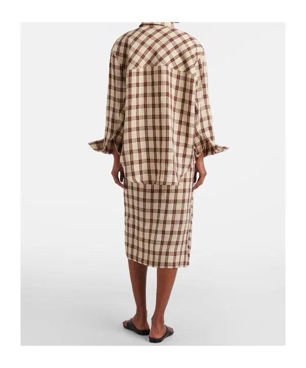RÓHE Checked Linen Midi Skirt