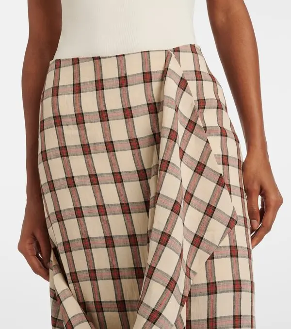RÓHE Checked Linen Midi Skirt