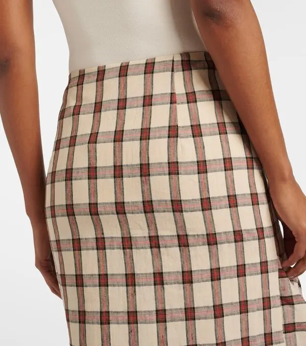 RÓHE Checked Linen Midi Skirt