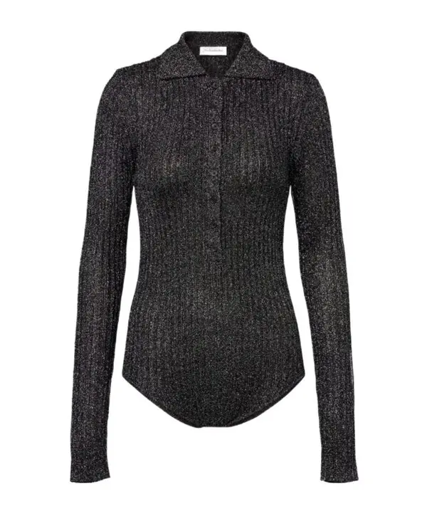 THE FRANKIE SHOP Solana Knitted Lame Bodysuit - Black