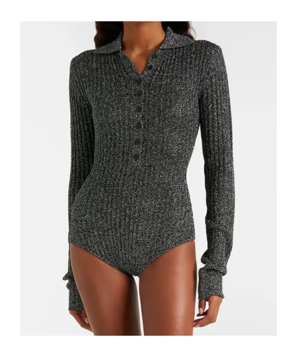 THE FRANKIE SHOP Solana Knitted Lame Bodysuit