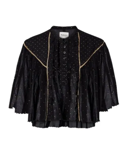 Isabel Marant Étoile Veenia Embellished Cropped Cotton Top - Black
