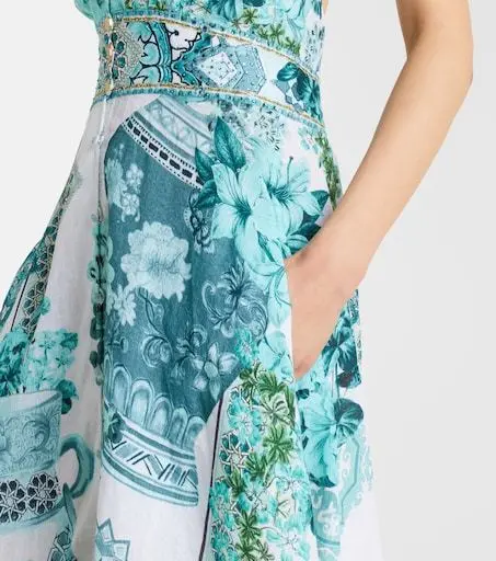 Camilla Embellished Ruffled Halterneck Linen Midi Dress