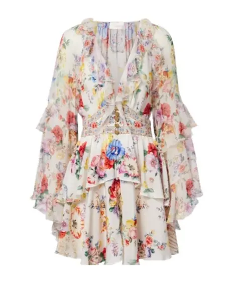 Camilla Embellished Floral Ruffled Silk Minidress