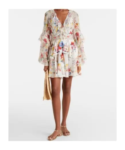 Camilla Embellished Floral Ruffled Silk Minidress