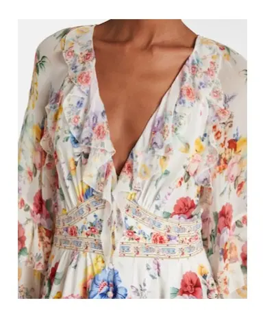 Camilla Embellished Floral Ruffled Silk Minidress