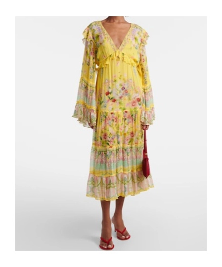 Camilla Printed Ruffled Silk Chiffon Midi Dress