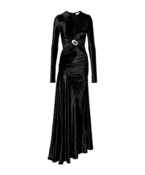 Rabanne Asymmetrical Draped Velvet Gown - Black