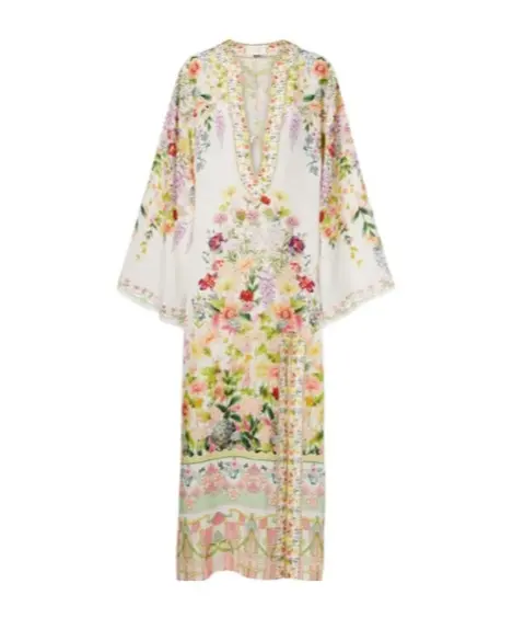 Camilla Cutout Floral Linen Kaftan